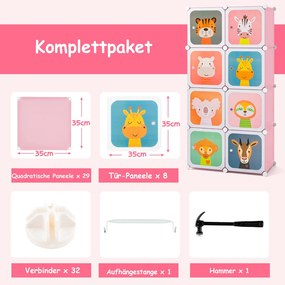 Costway Dětská skříň Dětská s 8 kostkami a závěsným prostorem Roztomilá kreslená