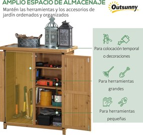 Outsunny Venkovní Dřevěná Úložná Skříň 0,24 m² 75x40x90 cm Zahradní Domek s 2 Dveřmi, 4 Policemi a Pozinkovanou Střechou pro Úložný Prostor Nářadí