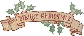 Nástěnná kovová cedule Merry Christmas s cesmínou - 60*1*25 cm