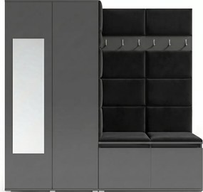 Předsíňová stěna Trinity 8 s čalouněnými panely, 190 cm, grafit/ černá