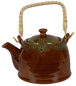 Hnědozelená porcelánová konvička na čaj - 14*12*12 cm / 0,75L