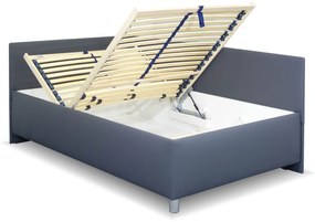 Rohová zvýšená čalouněná postel s úložným prostorem Ryana, 120x200, tmavě šedá