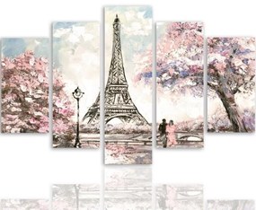 Obraz na plátně pětidílný Pařížská Eiffelova věž Pastel - 200x100 cm