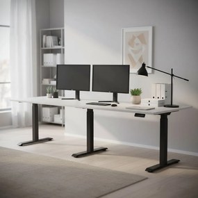Výškově nastavitelný stůl OfficeTech Long, 260 x 80 cm, černá podnož, bílá