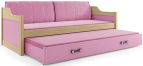 BMS Group Dětská postel s výsuvnou přistýlkou DAVID borovice Velikost postele: 200x90 cm, Barva výplní: Růžová