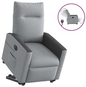 Elektrické zvedací polohovací křeslo světle šedé textil 3324066