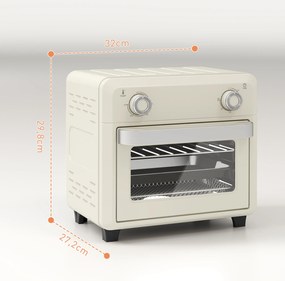 HOMCOM Mini trouba s konvekcí 10 l 2 v 1 Mini trouba s roštem, plechem na pečení a plechem na drobky, horkovzdušná fritéza 80 °C-230 °C, s dotykovým …