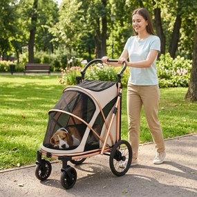 PawHut skládací kočárek pro psy – do 20 kg, velká kola, odpružení, síťová okna, hliníkový rám, odnímatelná podložka, popruhy, nastavitelná rukojeť, s…