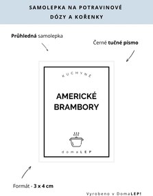 Samolepka na kořenky AMERICKÉ BRAMBORY průhledná 3 × 4 cm tučné písmo