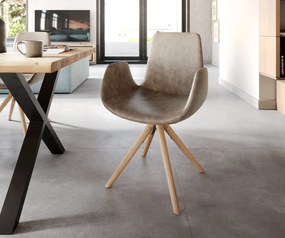 DELIFE Jídelní židle Ilia-Flex dřevěná podnož zaoblená mikrovlákno taupe vintage