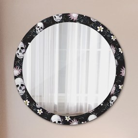 Kulaté dekorativní zrcadlo Květiny lebky fi 90 cm
