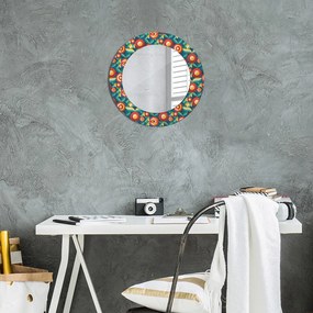 Kulaté zrcadlo tištěný rám Geometrické ovoce a listy fi 50 cm