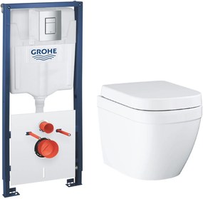 Set sada mísa + prkénko s pomalým sklápěním Grohe Euro Ceramic 39693000, podomítkový WC modul s tlačítkem a těsněním Grohe Solido 39930000