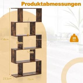 Costway Dřevěná knihovna s 5 úrovněmi a stojánkem proti převrácení, samostatně