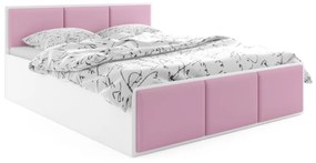 Expedo Čalouněná postel SANTOS, 120x200, bílá/trinity 19 - růžová + kovový rošt + matrace