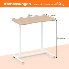 Costway Stůl ve tvaru C s kolečky 70-106 cm výškově nastavitelný stojící natural