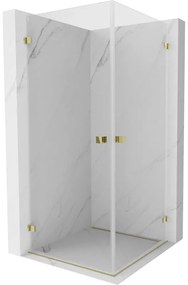 Mexen Lunar-B Duo, výklopný sprchový kout 90 x 90 cm, 8mm čiré sklo, zlatý profil, 832-090L-090P-50-00