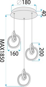Toolight Toolight, LED závěsné osvětlení 33W, 3000K, 3500lm, LHJ093-3CP, zlatá lesklá, OSW-50066