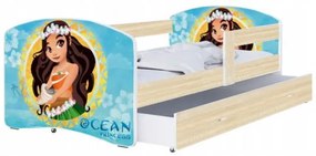 Dětská postel LUKI se šuplíkem DUB SONOMA 160x80 vzor OCEAN PRINCESS