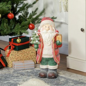 HOMCOM Figurína Santa Clause se stromkem a dárkem, 3 teplé bílé LED, na baterie, 50 cm