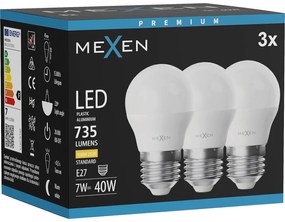 Mexen Nova 3x LED žárovka E27, G45, 7W, Teplá - 3000K, 735 lm - L101-E27-0730-01x03