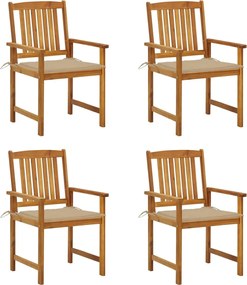 vidaXL Zahradní židle s poduškami 4 ks masivní akáciové dřevo [3061186] Barva: Béžová