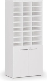 Třídicí regál s dveřmi PRIMO WHITE, 800 x 420 x 1781 mm, 27 přihrádek, bílá