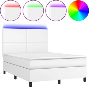 Box spring postel s matrací a LED bílá 140x190 cm umělá kůže 3135820