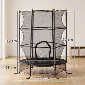 HOMCOM dětská trampolína Ø163 cm, trampolína s ochrannou sítí, kryt okrajů, zahradní trampolína pro děti 3-10 let, max. nosnost 50 kg, černá barva