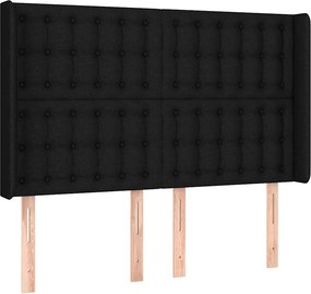 Čelo postele s LED černé 147 x 16 x 118/128 cm textil 3124482