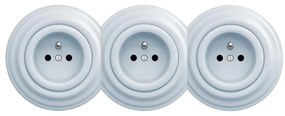Kliklap - Trojitá retro zásuvka domovní s rámečkem 230V modrá KA0027+2xKA0026+3xKA0024