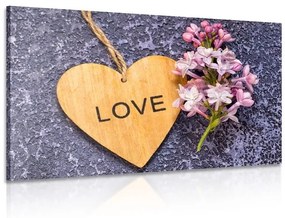 Obraz dřevěné srdce s nápisem Love - 120x80 cm