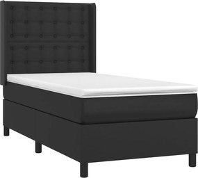 Box spring postel s matrací a LED černá 100x200 cm umělá kůže 3139367