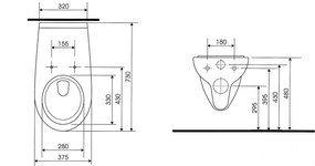 Sapho Sapho, HANDICAP WC závěsné prodloužené, Rimless, 37,5x73cm, bílá, K670-002