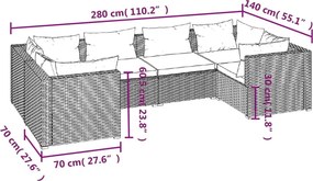 vidaXL 6dílná zahradní sedací souprava s poduškami polyratan [3101935] Barva: Šedá a tmavě modrá