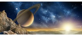 DIMEX | Dětská panoramatická vliesová fototapeta na zeď Vesmír MP-2-0187  | 375 x 150 cm | béžová, modrá, žlutá