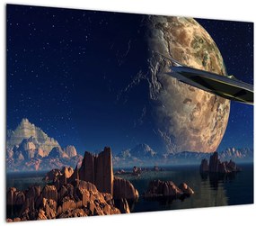 Skleněný obraz - Přílet mimozemšťanů (70x50 cm)