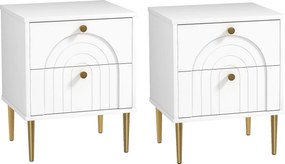 HOMCOM Sada 2 nočních stolků s 2 zásuvkami a ocelovými nohami, moderní styl 40x35x50 cm bílá | Aosom