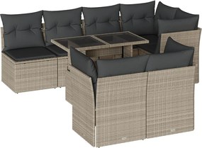 8dílná zahradní sedací souprava a podušky světle šedá polyratan 3266412