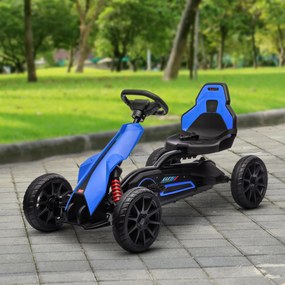 HOMCOM Motokára, dětské vozidlo s nastavitelným sedadlem, šlapací vozidlo, šlapací auto s ruční brzdou, čtyřkolka pro děti od 3 do 8 let, modrá | Aos…