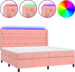 Box spring postel s matrací a LED růžová 200x200 cm samet 3139768