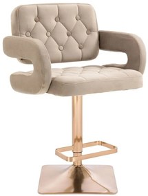 LuxuryForm DESIGN Barová židle ADRIA VELUR na zlaté hranaté podstavě - latte