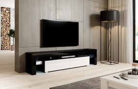 Moderní TV stolek Trogir 200cm, černá/černý + bílý lesk