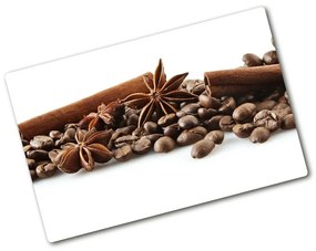 Wallmuralia Kuchyňská deska velká skleněná Zrnka kávy skořice 80x52 cm