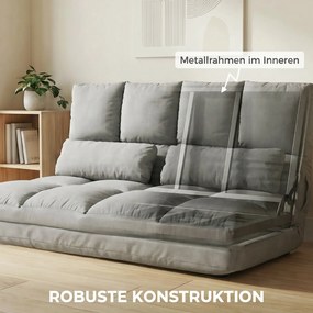 Podlahová židle HOMCOM 2 v 1, podlahová židle a postel s opěradlem, nastavitelná do 3 poloh, šedý sametový a ocelový sedák, 102x73x60cm | Aosom.de