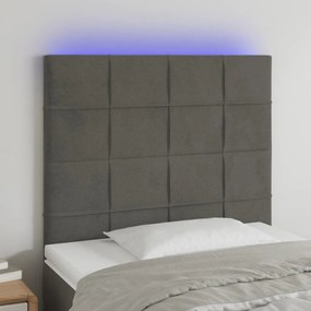 Čelo postele s LED tmavě šedé 100x5x118/128 cm samet