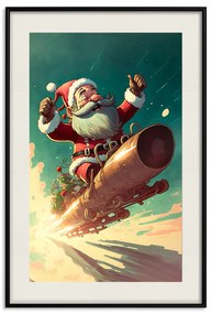 Plakát Vánoční horečka - bláznivý Santa Claus letící ve spěchu na saních