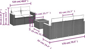 6dílná zahradní sedací souprava s poduškami šedá polyratan 3258189