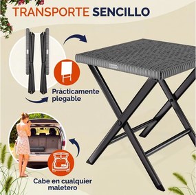 Umělý ratan Skládací stolička antracitová 3in1 120kg nosnost 43x40x44cm skládací lehké přenosný venkovní odolné vůči počasí
