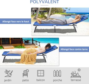 Skládací sluneční lehátko Outsunny s 4 polohami a 3 polštáři včetně - Modré | Aosom